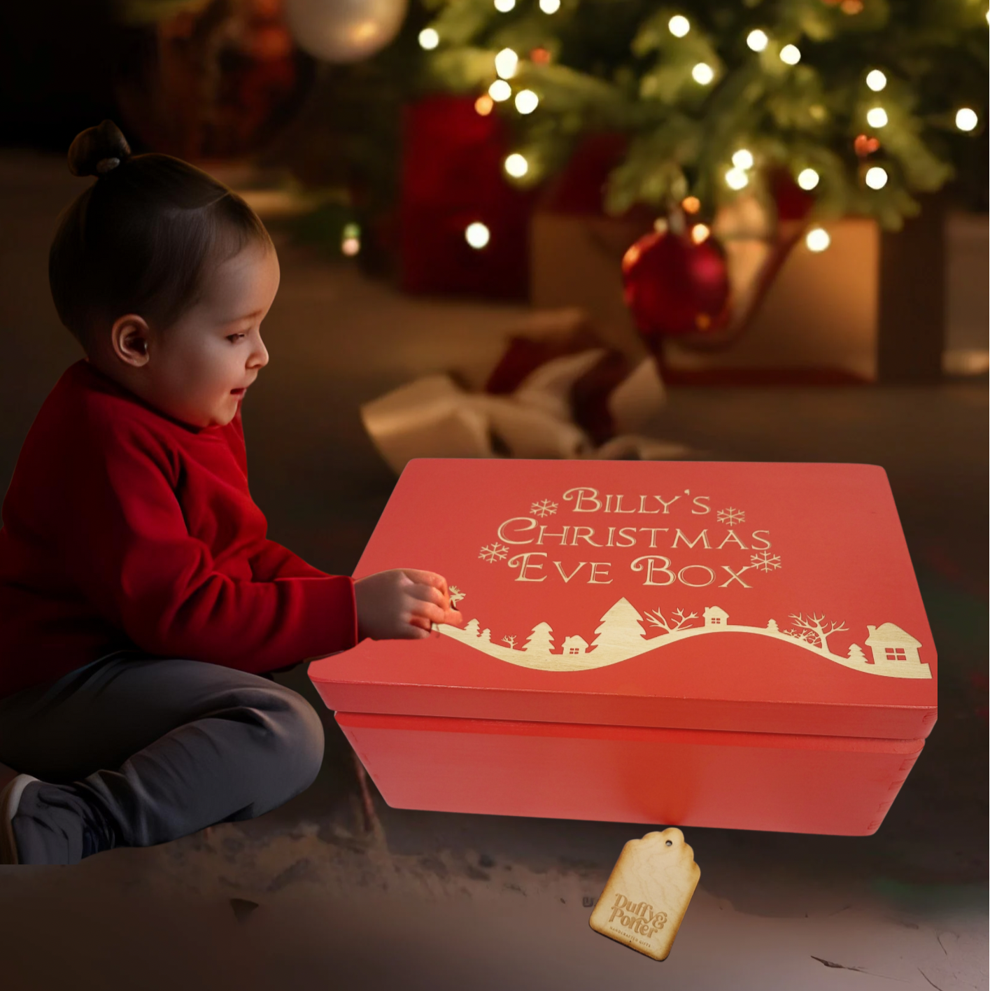 Red Christmas Scene Eve Box | Duffy and Porter | Personalised Gifts Ireland